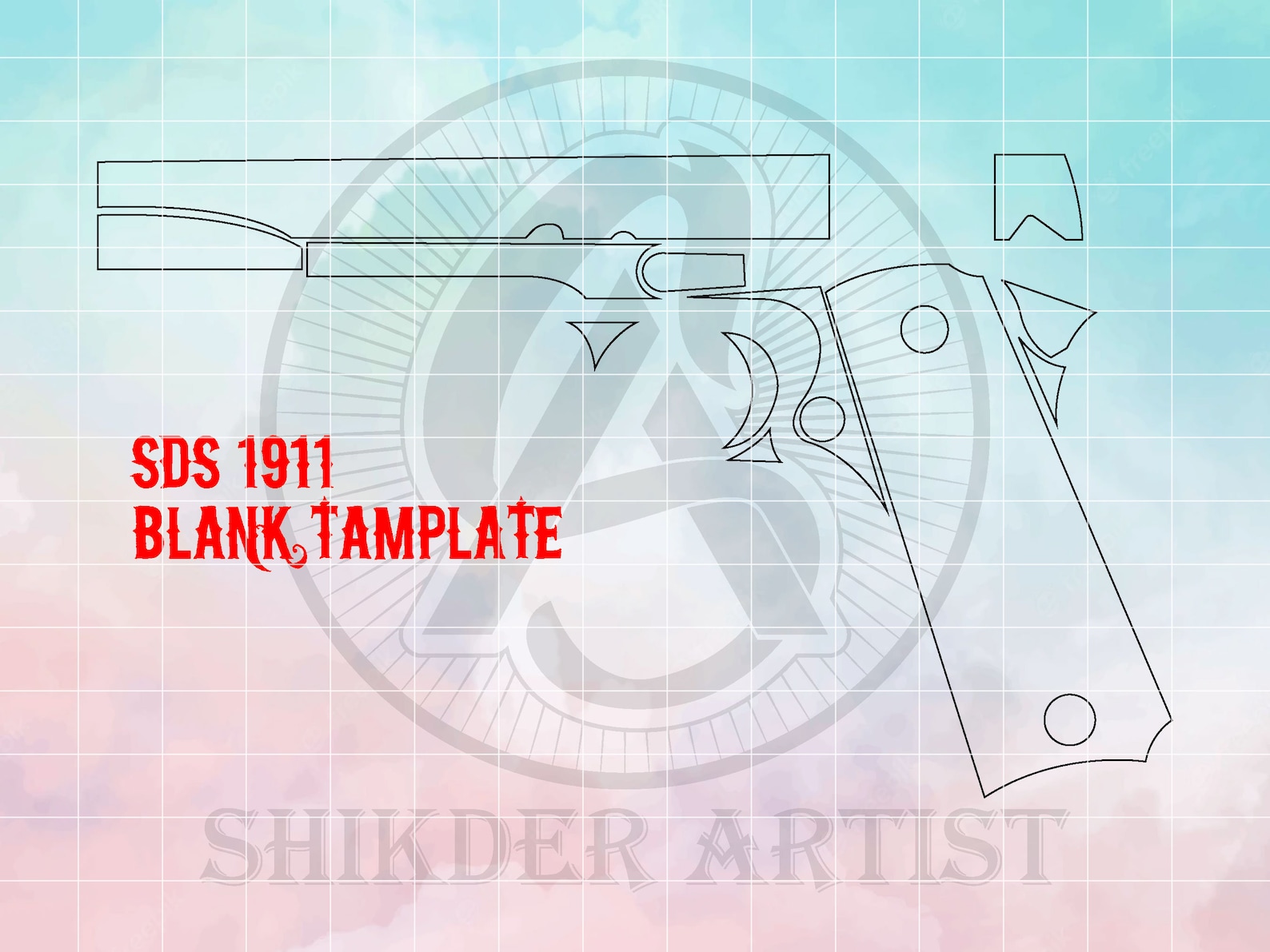 SDS 1911 Gun Blank Template Ai 8, Svg, Dxf, Png, Pdf, Laser Cut Design ...