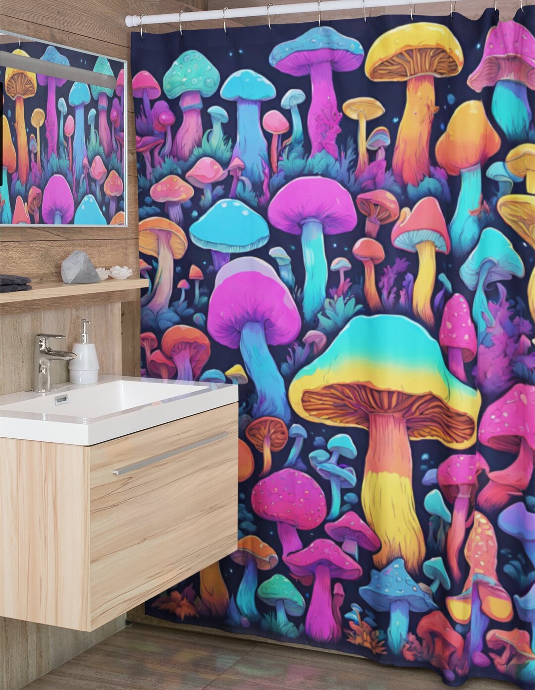 Magic Mushroom Vaporwave Shower Curtain mystic Fungi Fantasy Enchanting ...