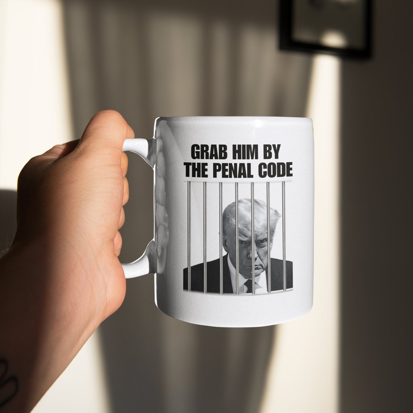 Trump Mugshot "grab Him by the Penal Code" Mug - Donald Trump Behind ...