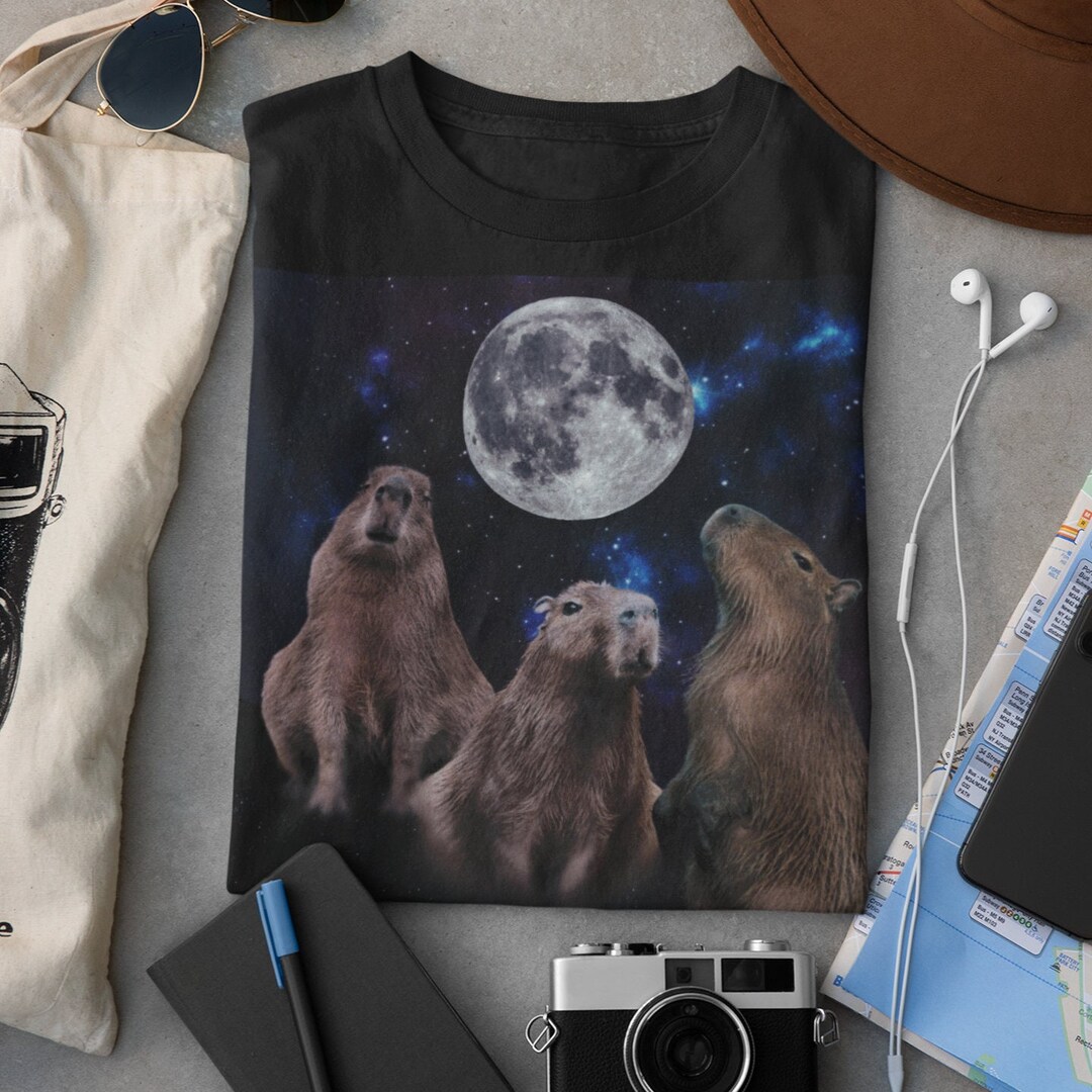 Funny Capybara Shirt - 3 Wolves 90s Aesthetic, Three Capybaras, Space ...