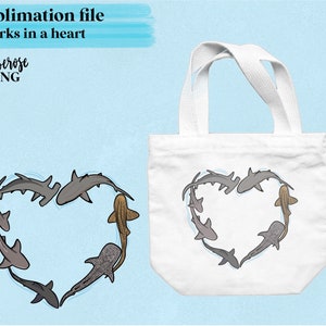 Sharks in a Heart PNG Sublimation File, Ocean Sublimation, Shark ...