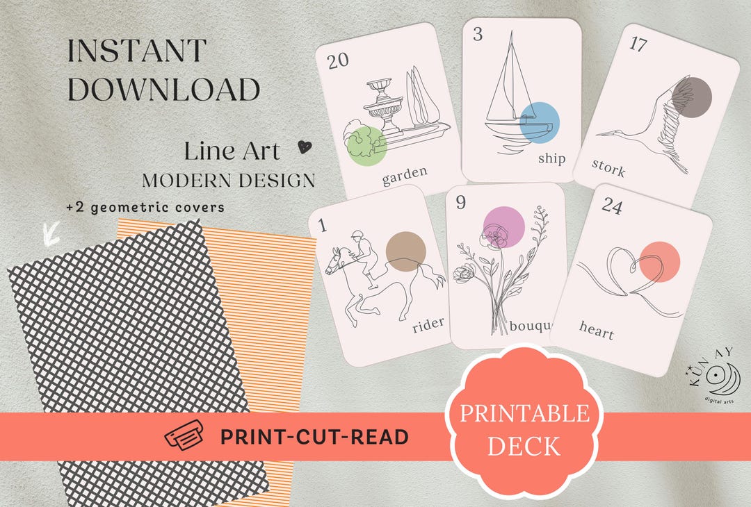 Minimalist Lenormand Deck: Continuous Line Art Divination Cards (A4, US ...