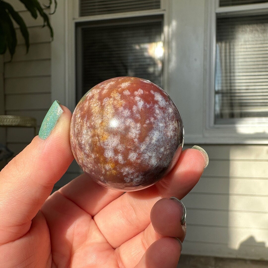 Vibrant Red and Lavender Ocean Jasper Sphere, Multicolored Ocean Jasper ...