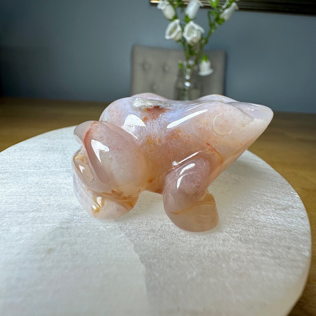 Flower Agate Frog Carving, Cute Flower Agate Carving, Flower Agate ...