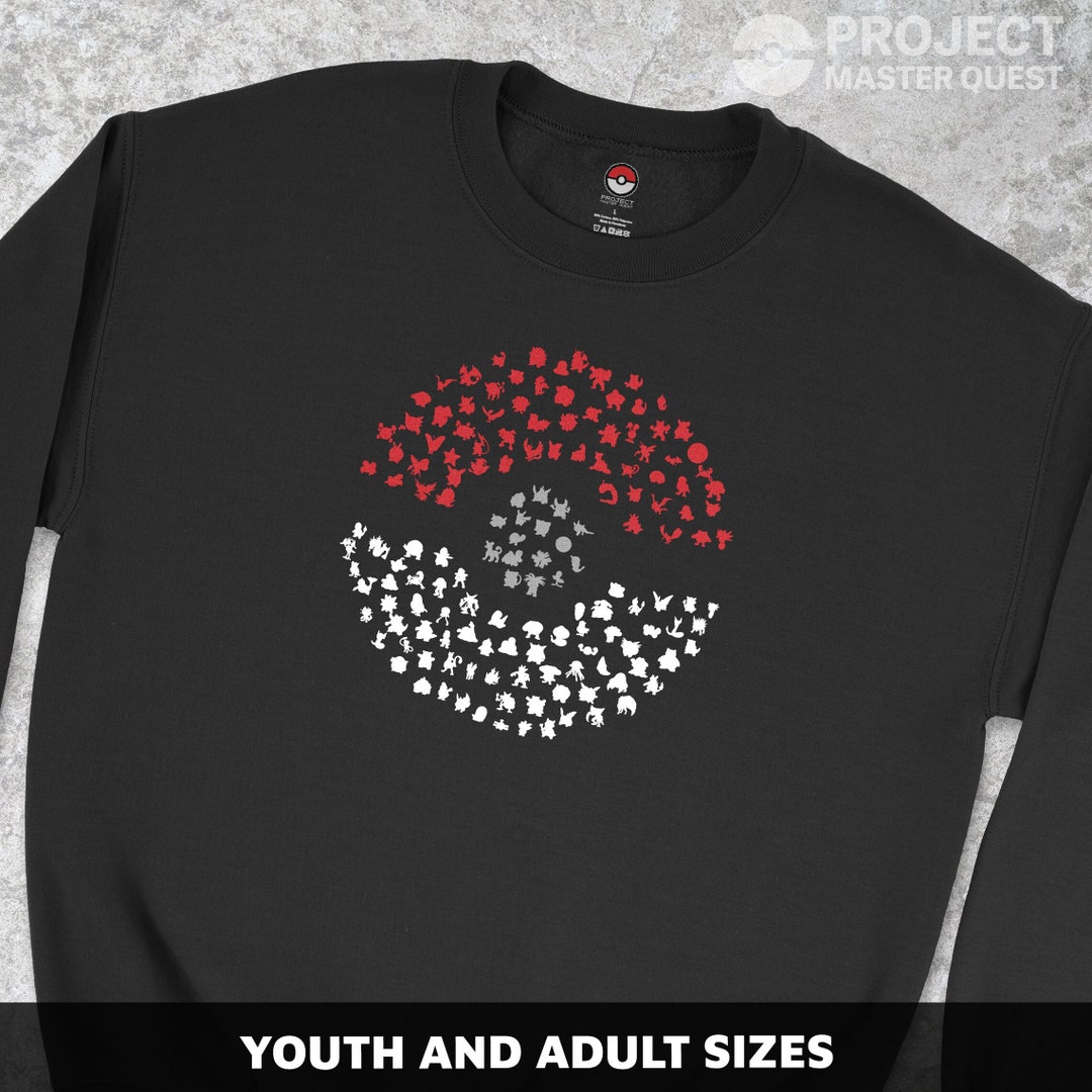 Gen 1 Pokemon Silhouette Poke Ball Sweater, Unisex Tee, Pokeball Design ...