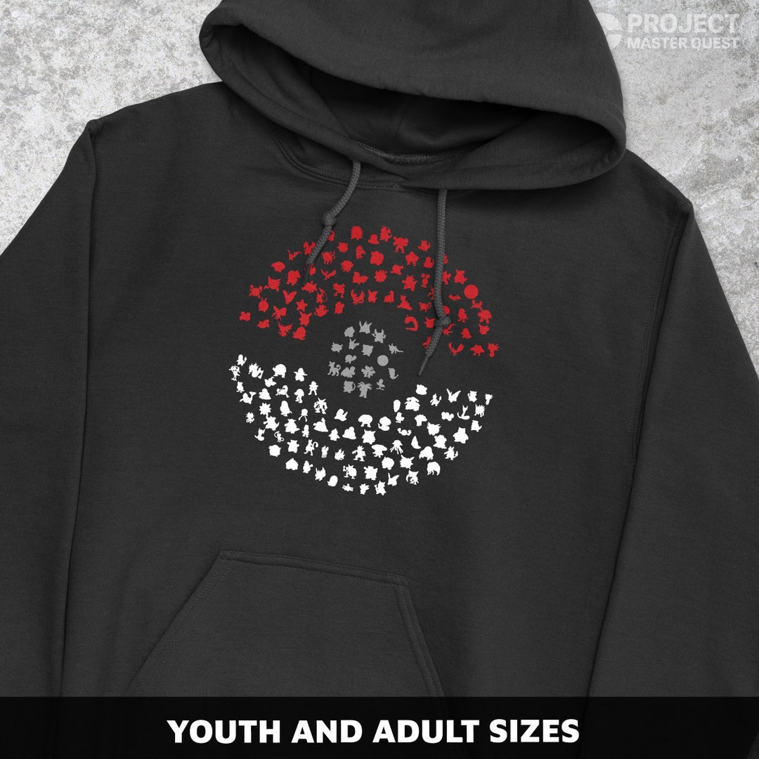 Gen 1 Pokemon Silhouette Poke Ball Hoodie, Unisex Tee, Pokeball Design ...