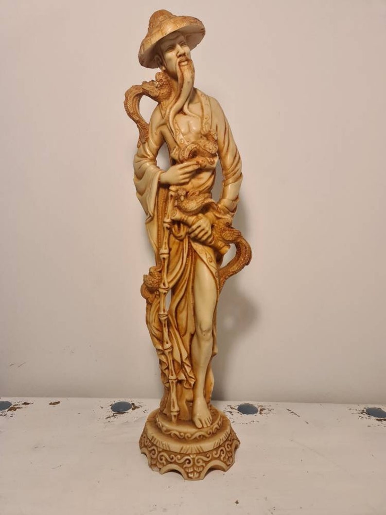 Vintage Chinese Resin Man Figurine, Chinoiserie Tall Man Decorative ...