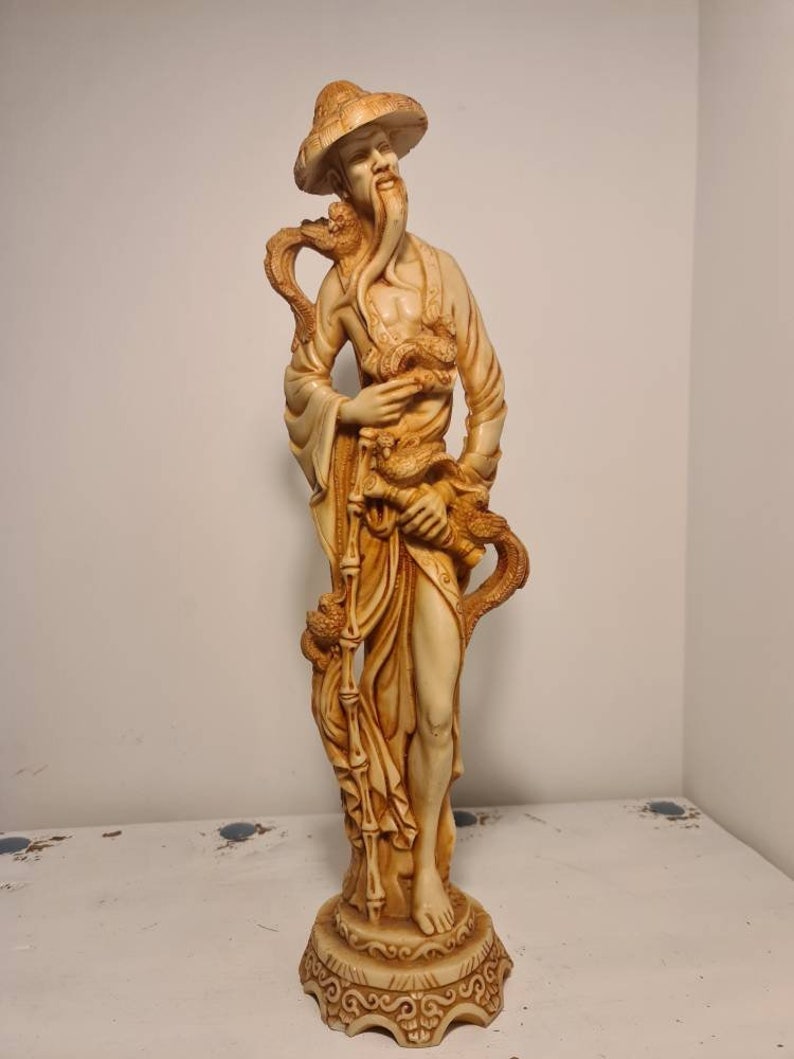 Vintage Chinese Resin Man Figurine, Chinoiserie Tall Man Decorative ...