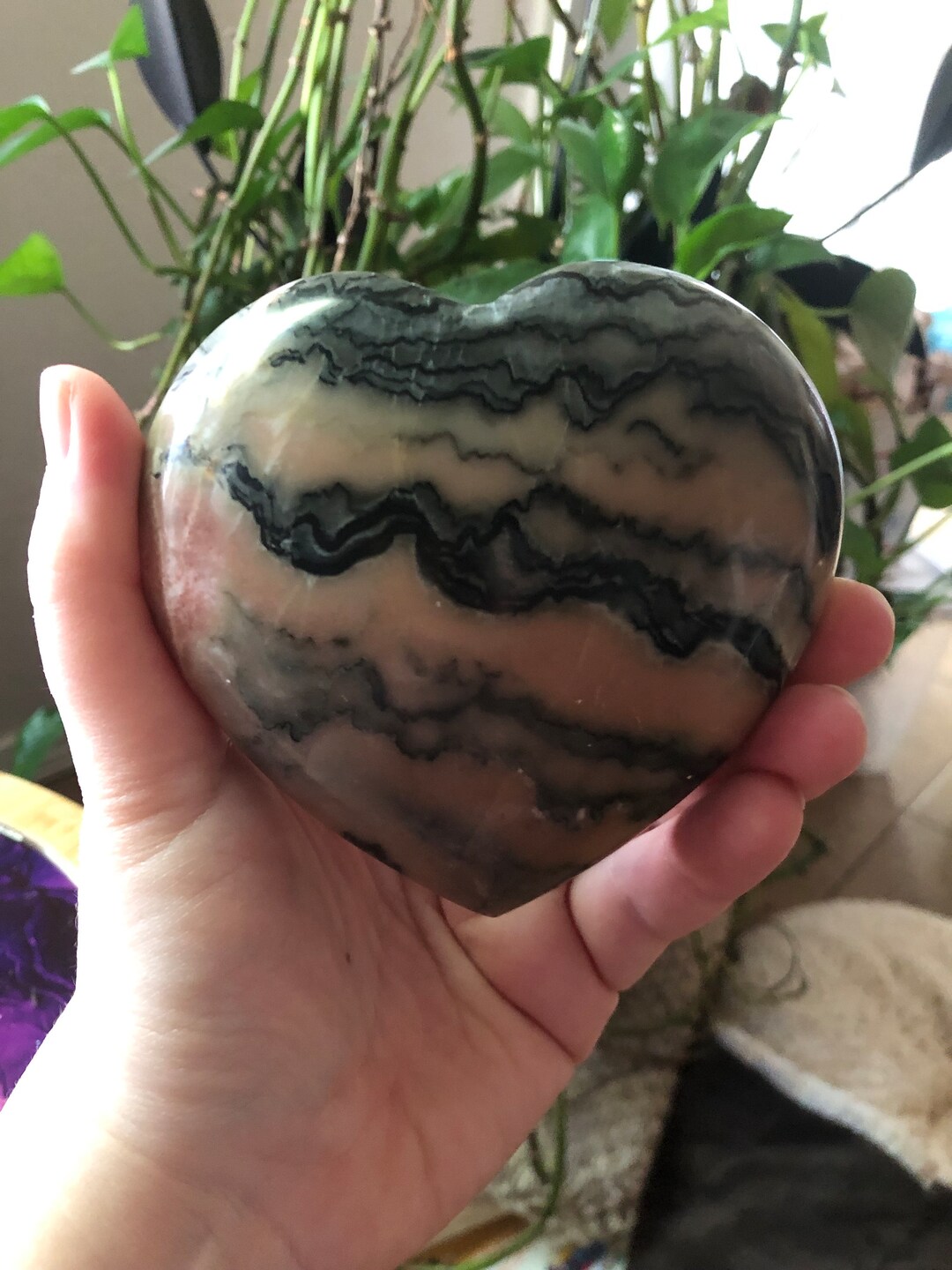 Pink Zebra Jasper Puffy Heart - Etsy