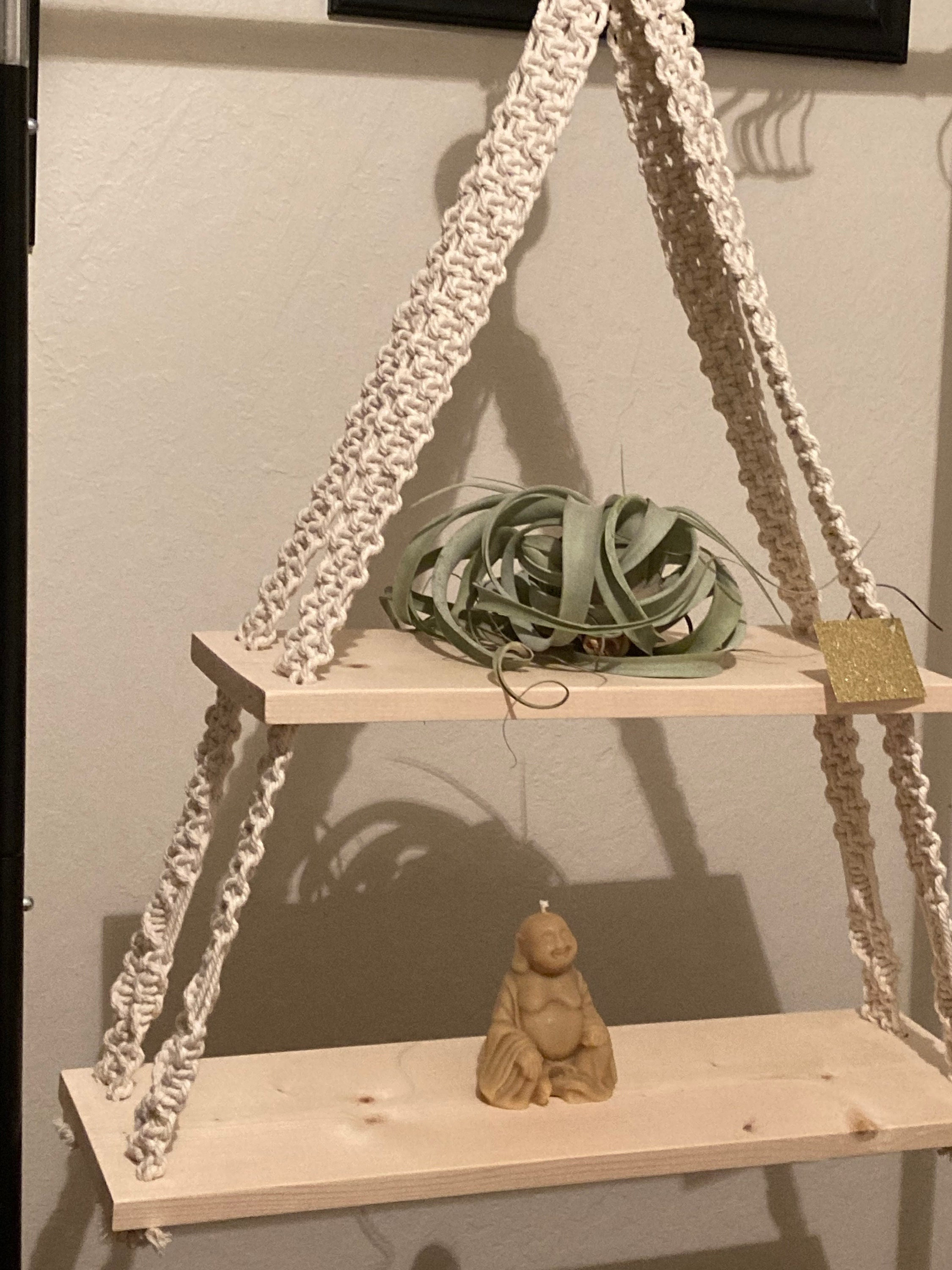 Floating Macrame Triangle With Hardwood Shelves Makes the Perfect ...