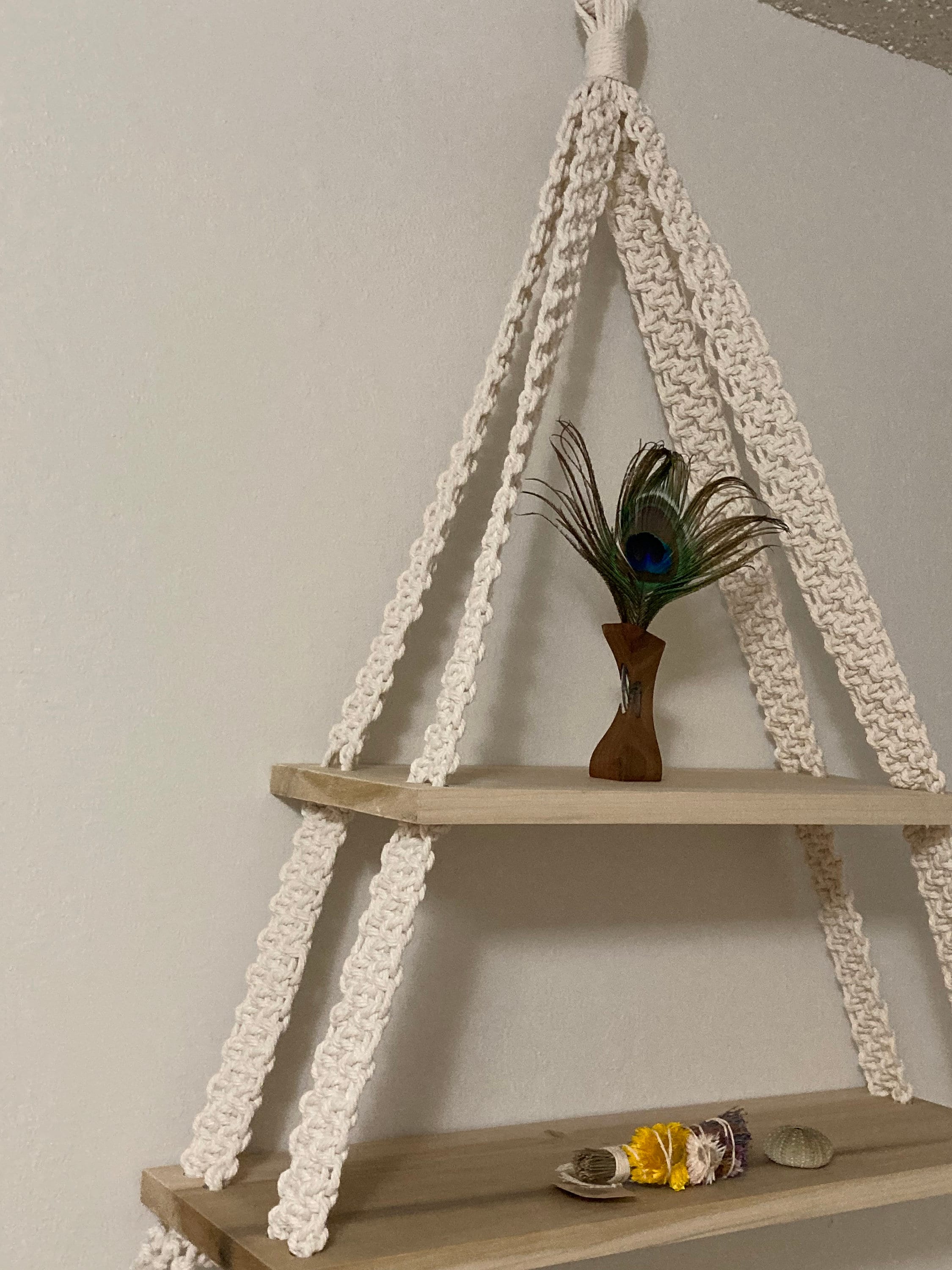 Floating Macrame Triangle With Hardwood Shelves Makes the Perfect ...