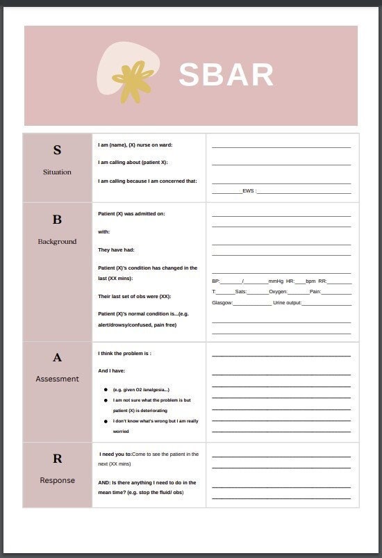 SBAR Template Digital Tool Pink Print as Many Times You Want ...