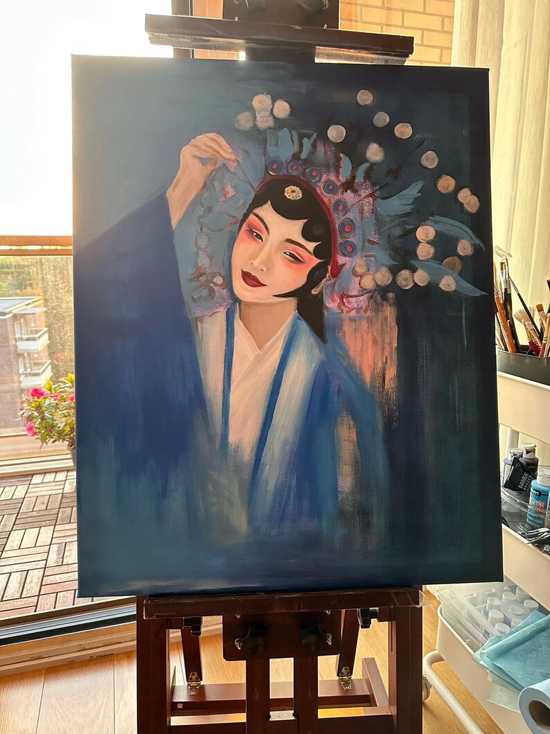 Chinese Opera Singer 30x24 Inch Original Handmade Acrylic Oil Painting ...