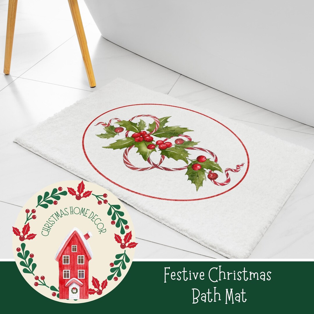 Festive Christmas Bathroom Decor, Holly Berries and Candy Cane White ...