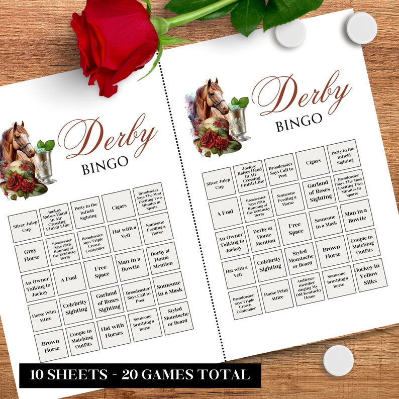 Derby Party Bingo Game, Kentucky Derby Party Spot It Bingo Game Instant ...