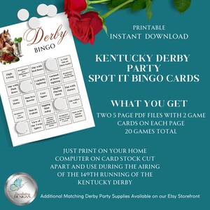 Derby Party Bingo Game, Kentucky Derby Party Spot It Bingo Game Instant ...