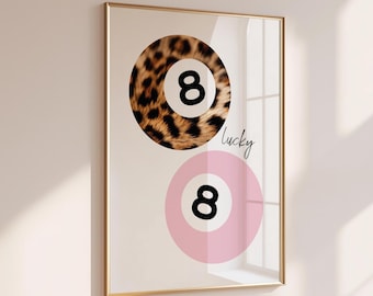 8 Ball Cheetah Print, Retro Lucky Girl, Y2K, Aesthetic Decor, Pink Pool ...