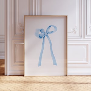 Watercolor Blue Bow Print, Feminine Wall Art, Coastal Aesthetic Decor ...