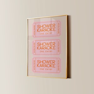 Shower Karaoke Ticket Print, College Apartment Decor, Funny Bathroom ...