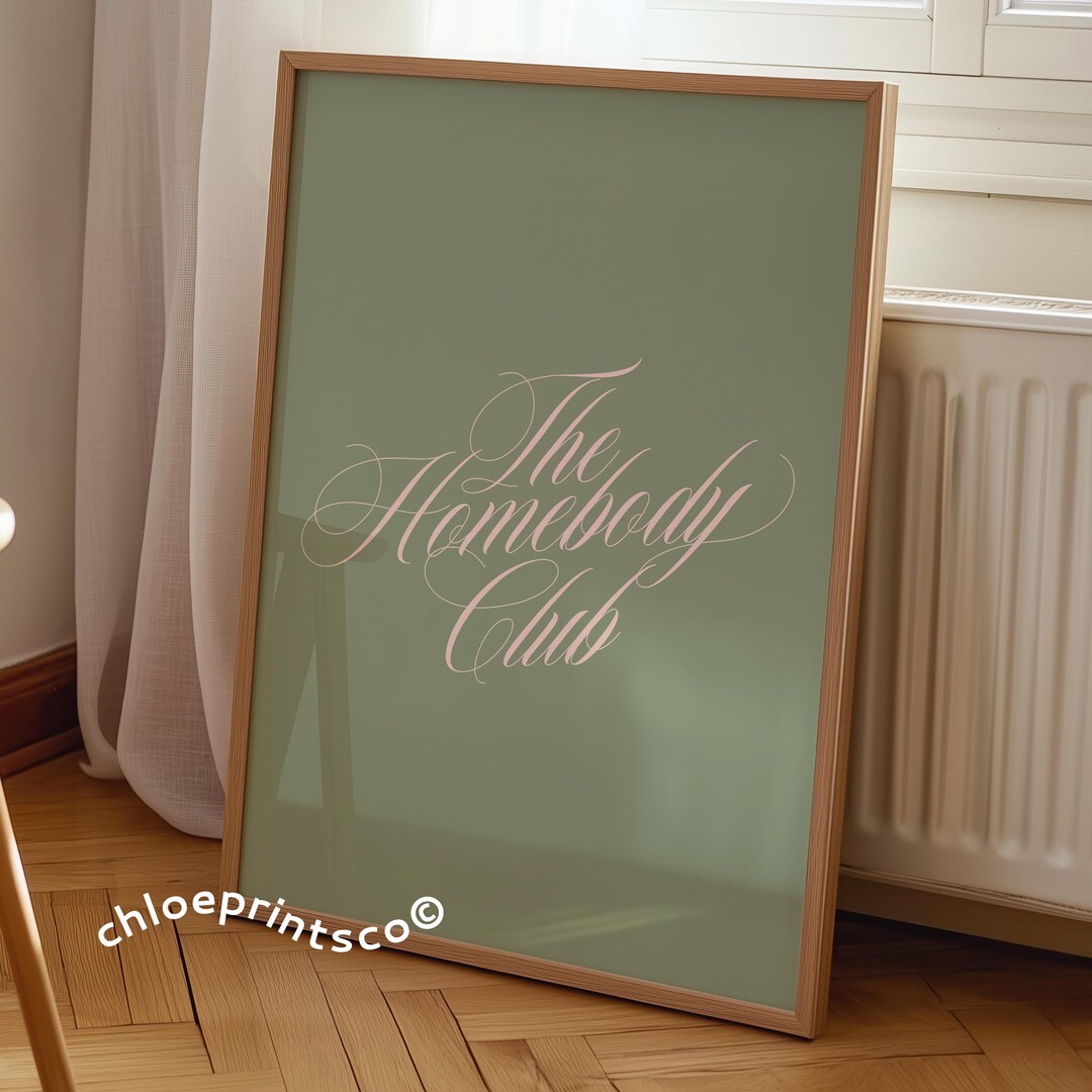 The Homebody Club Print, Funny Introvert Poster, Sage Green Living Room ...