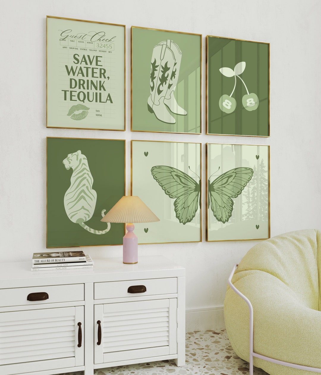 Green Wall Art College Apartment Decor, Maximalist Aesthetic Wall Art ...