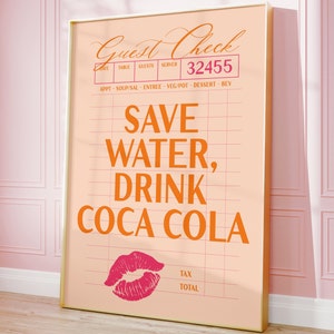 Pink and Orange Dorm Room Gallery Wall Art, Preppy Save Water Drink ...