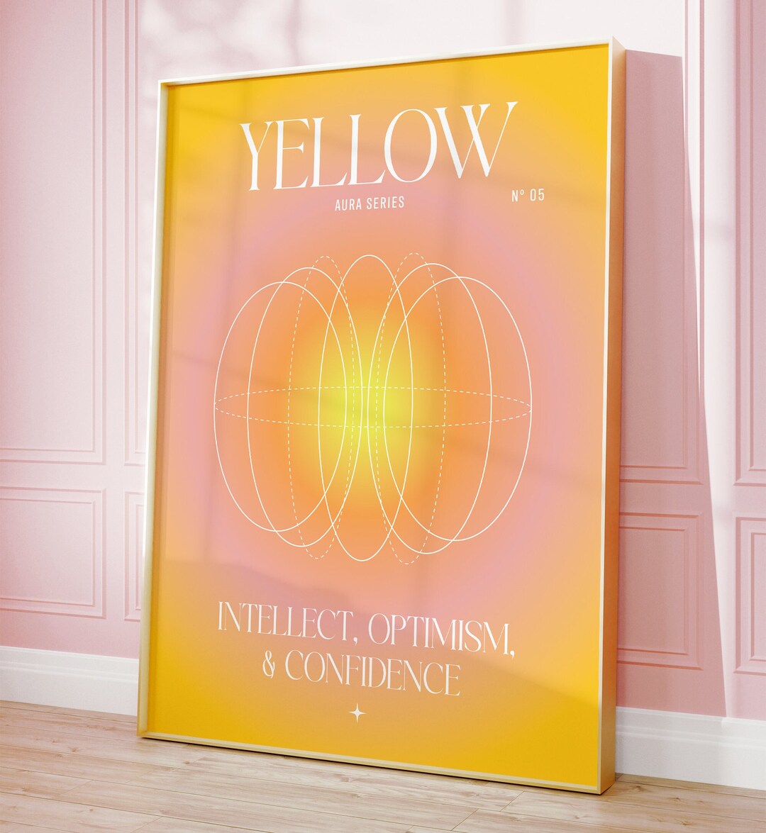 Aura Poster, Daily Positive Affirmations Yellow Wall Art, Trendy Funky ...