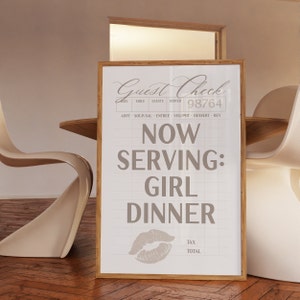 Girl Dinner College Apartment Print, Funny Kitchen Prints, Guest Check Poster, Neutral Bar Cart ...