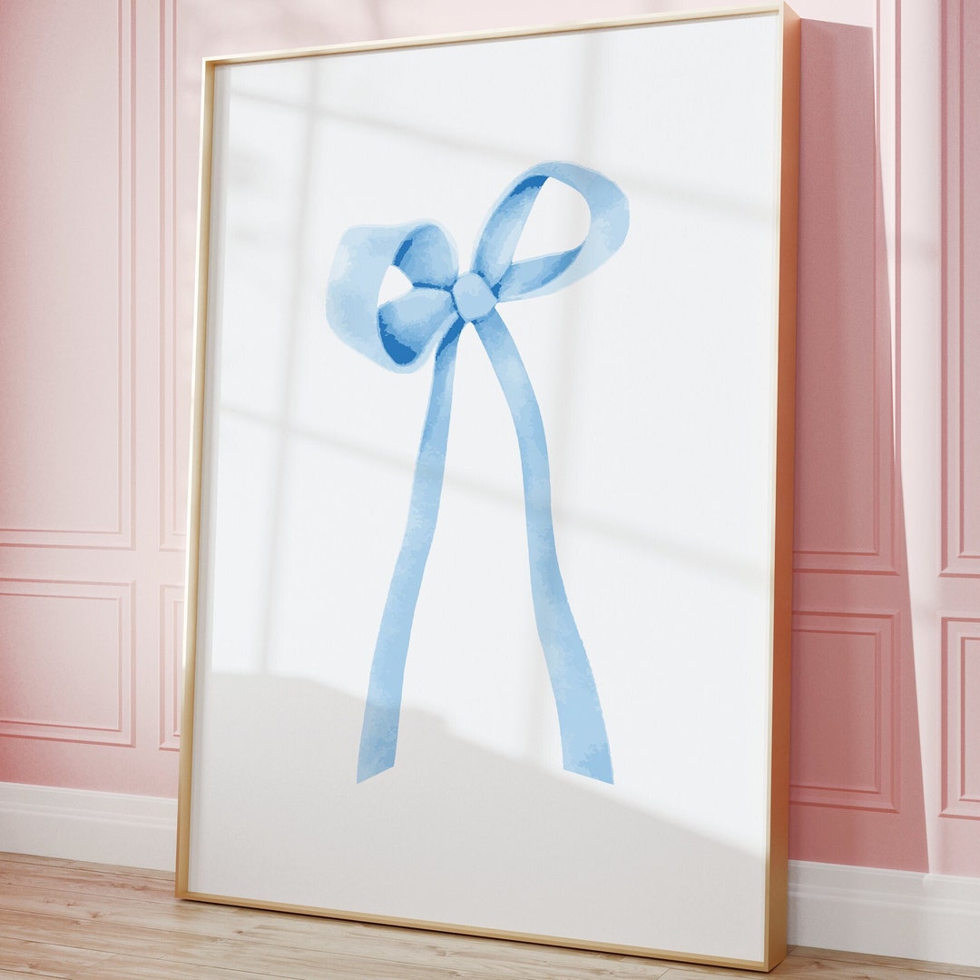 Watercolor Blue Bow Print, Feminine Wall Art, Coastal Aesthetic Decor ...