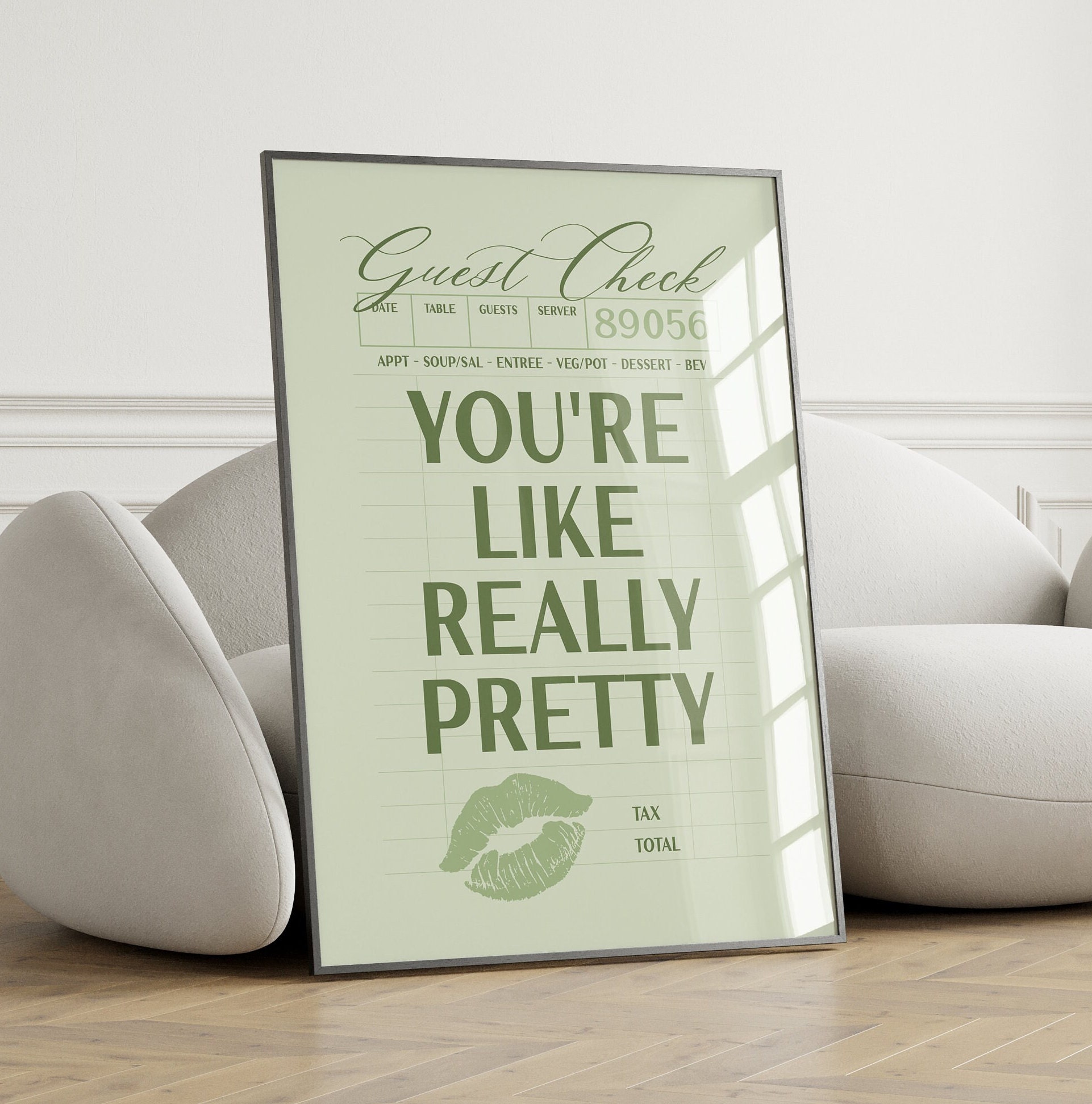 You're Like Really Pretty Print, Sage Green Guest Check (digital ...