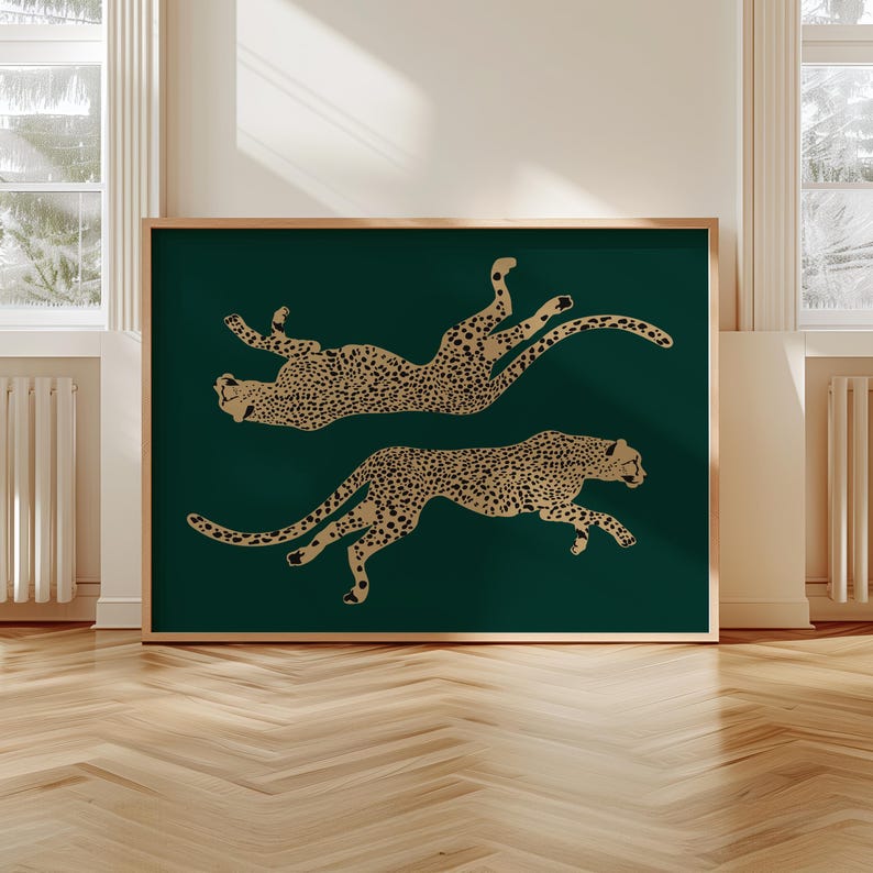 Emerald Cheetah Poster, Chic Leopard Print, Trendy Apartment Decor ...