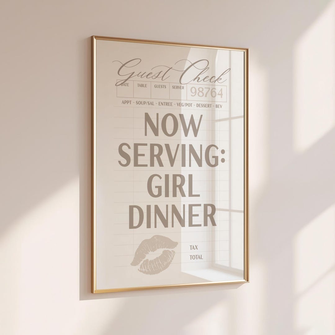 Girl Dinner College Apartment Print, Funny Kitchen Prints, Guest Check ...