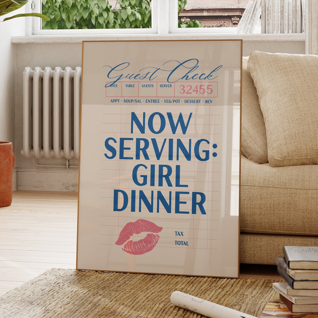 Girl Dinner College Apartment Print, Funny Kitchen Prints, Guest Check ...