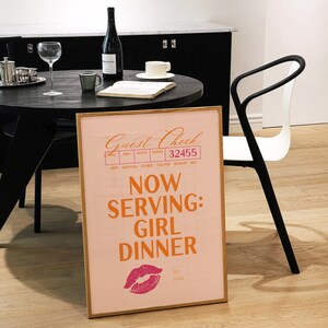 Girl Dinner College Apartment Print, Funny Kitchen Prints, Guest Check Poster Pink Bar Cart ...