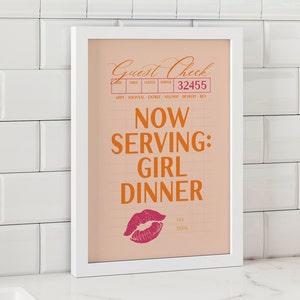 Girl Dinner College Apartment Print, Funny Kitchen Prints, Guest Check ...