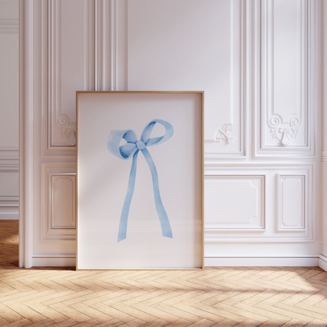 Watercolor Blue Bow Print, Feminine Wall Art, Coastal Aesthetic Decor ...