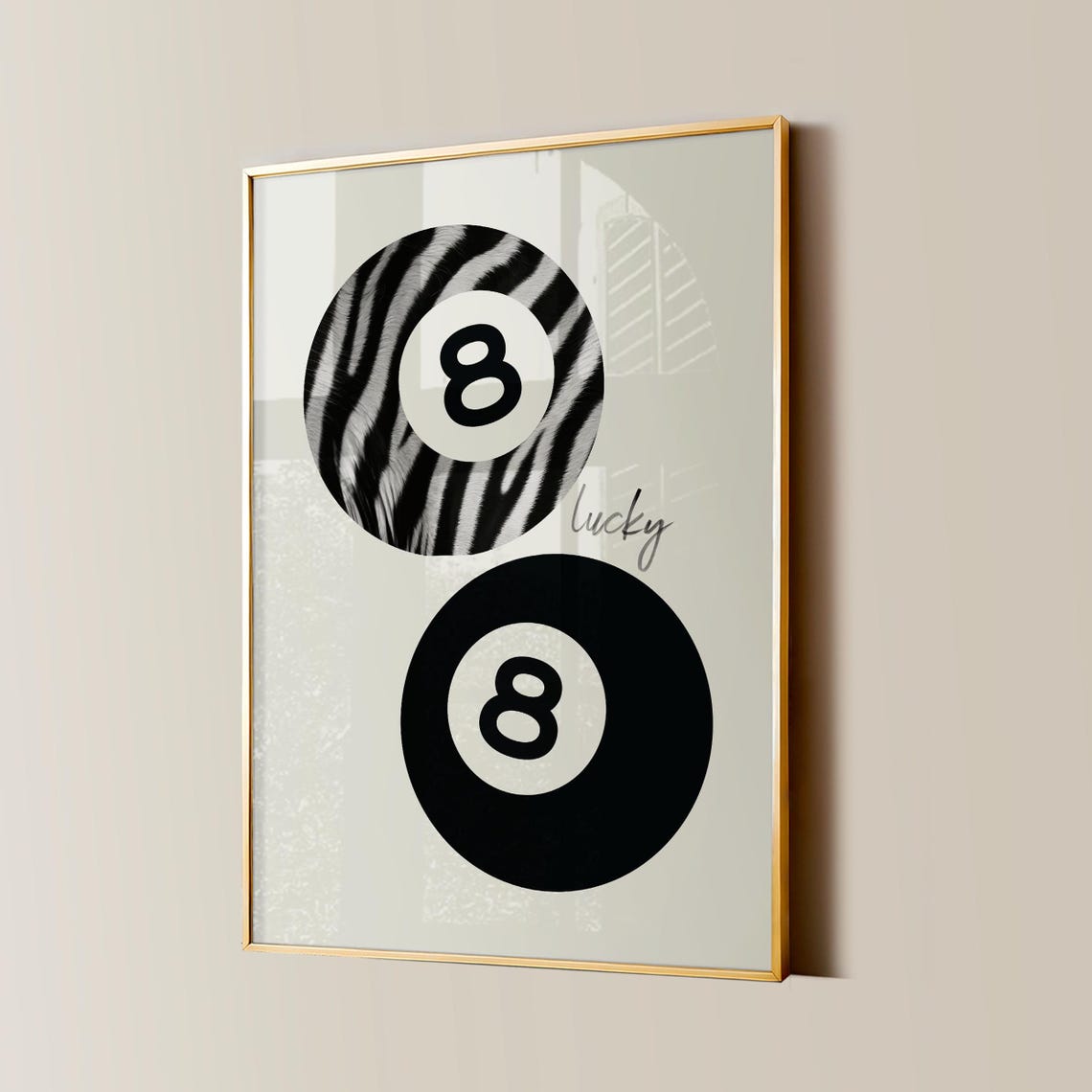 8 Ball Zebra Print, Retro Lucky Girl Poster, Funky Y2K Aesthetic ...