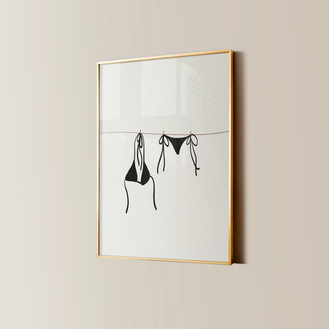 Bikini on Clothesline Print, College Apartment Decor, Coastal Beachy ...