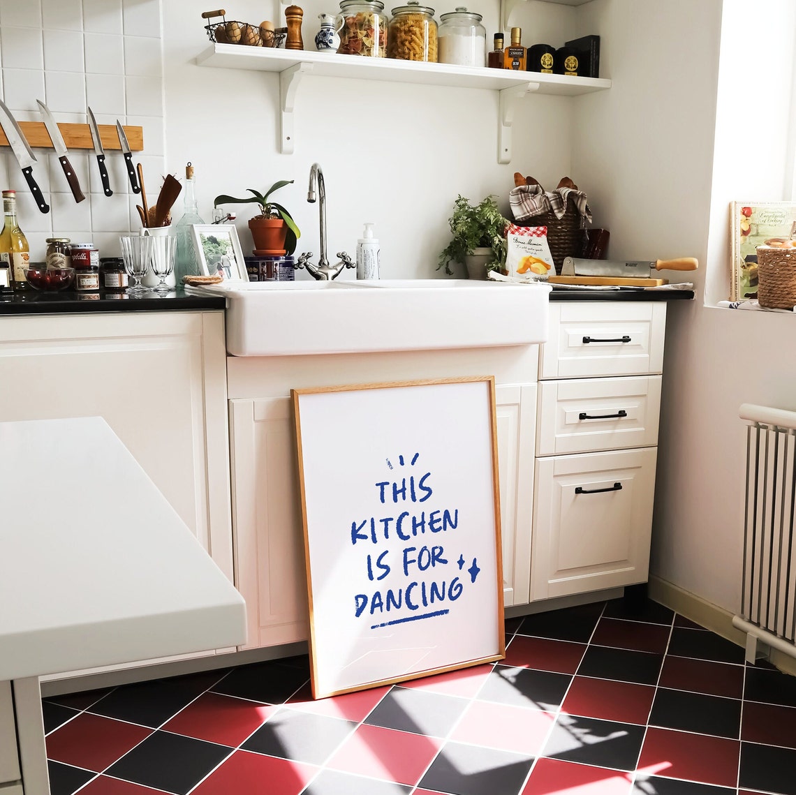 Aesthetic Kitchen Decor, Cute Blue Kitchen Wall Art Print, Cool Girl ...