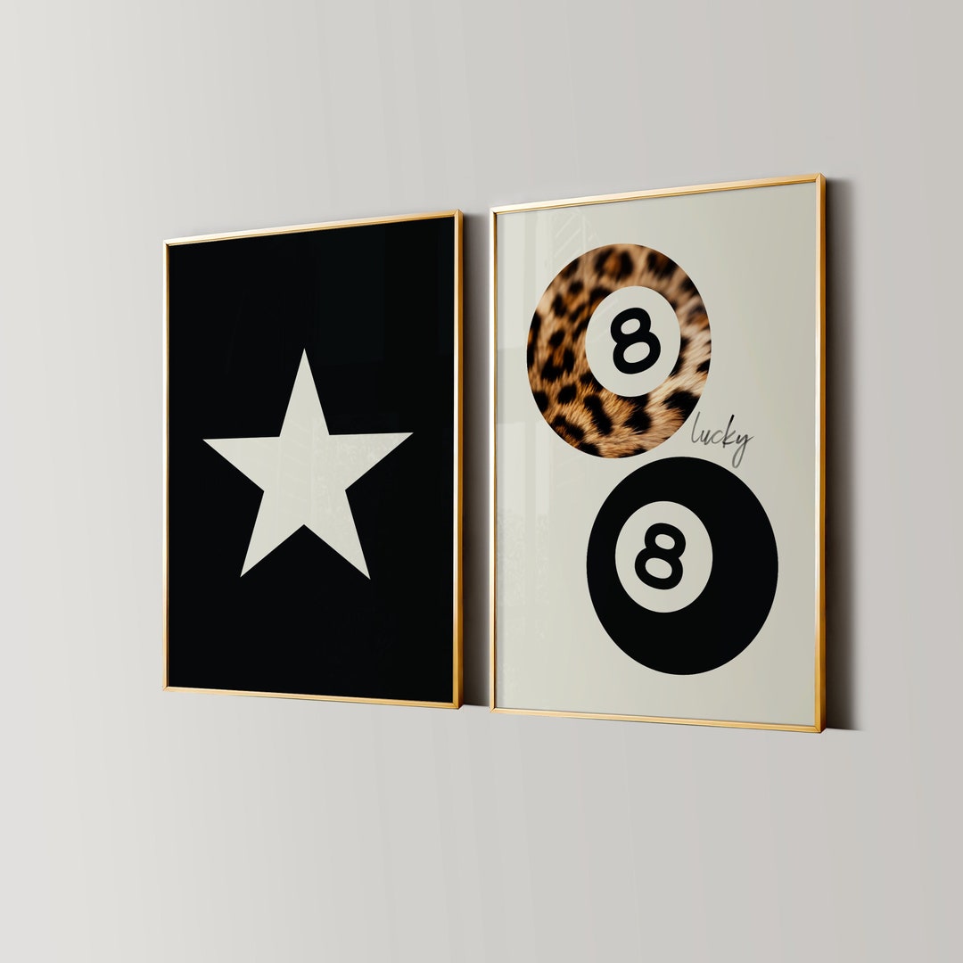 8 Ball Leopard Print, Retro Star Girl Poster, Trendy Lucky Girl Wall Art, Funky Y2K Aesthetic ...