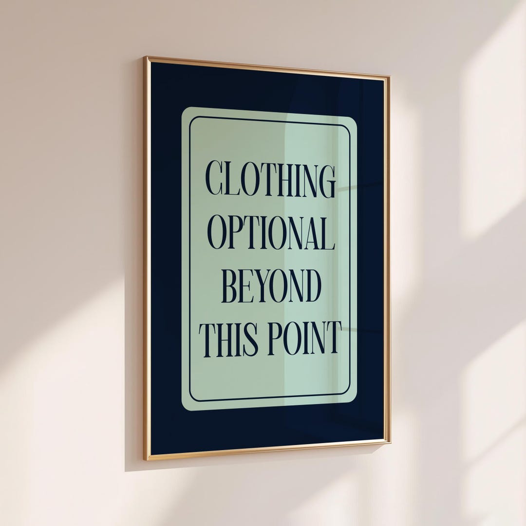 Funny Bathroom Print, Clothing Optional Sign, Navy Mint (digital ...