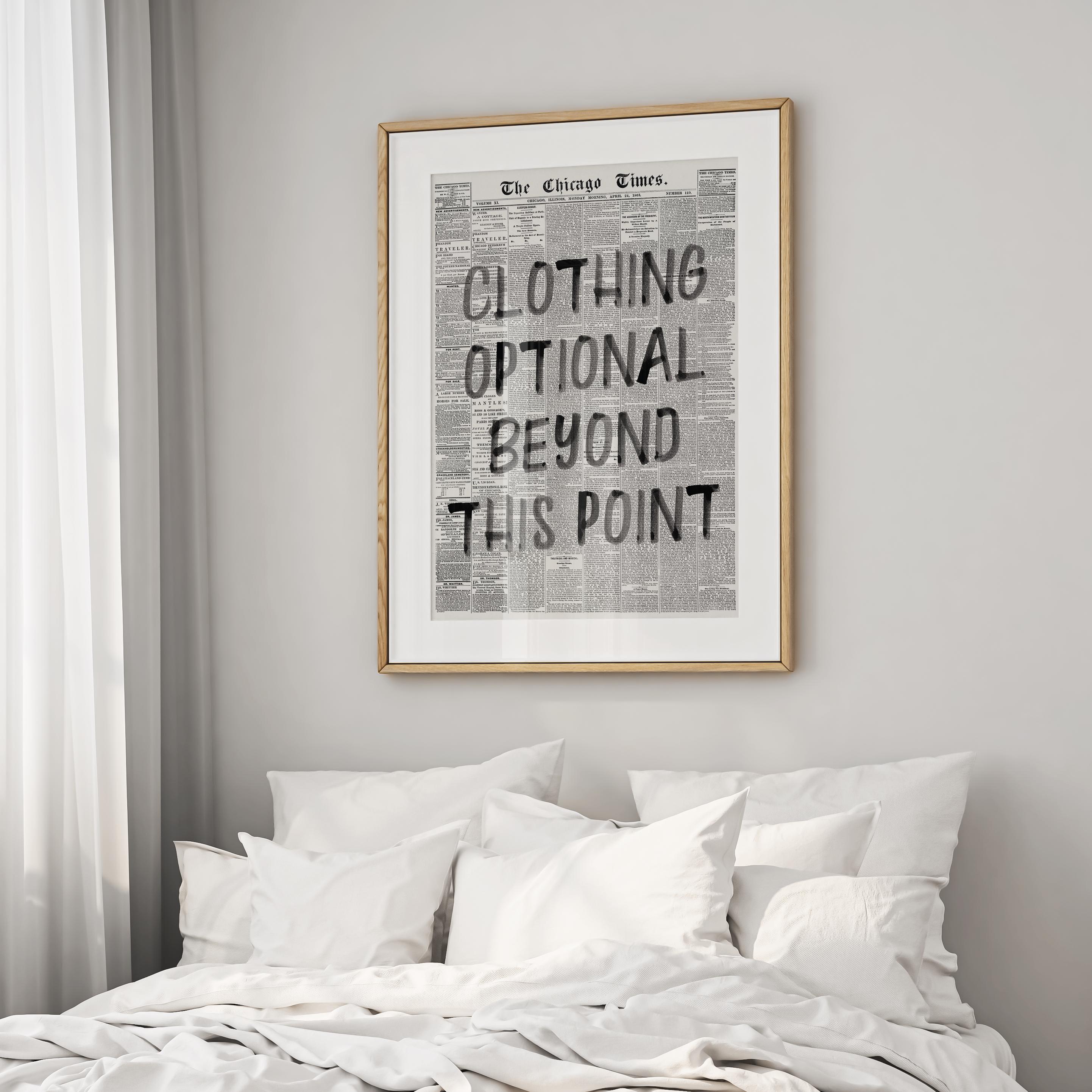 Funny Bathroom Newspaper Print, Clothing Optional Black and White Art ...