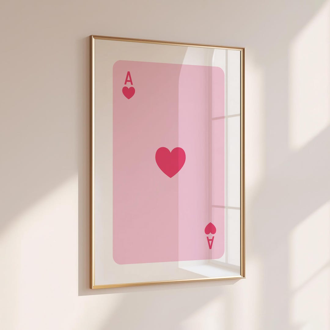 Trendy Ace of Hearts Print, Pink Ace Print, Playing Card Poster, Lucky ...