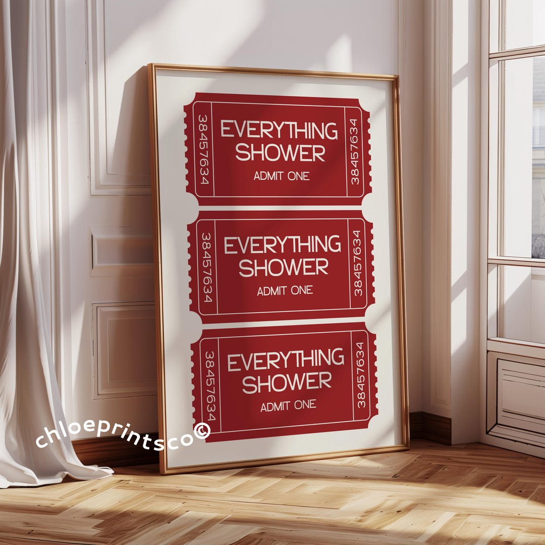 Everything Shower Ticket Print, Retro Red Preppy Decor (digital ...