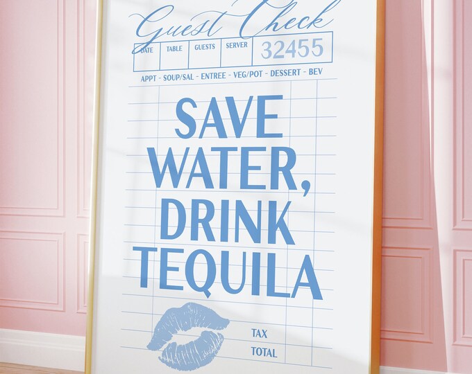 Blue Bar Cart Print Alcohol Print Colorful Bar Art Spirits Tequila ...