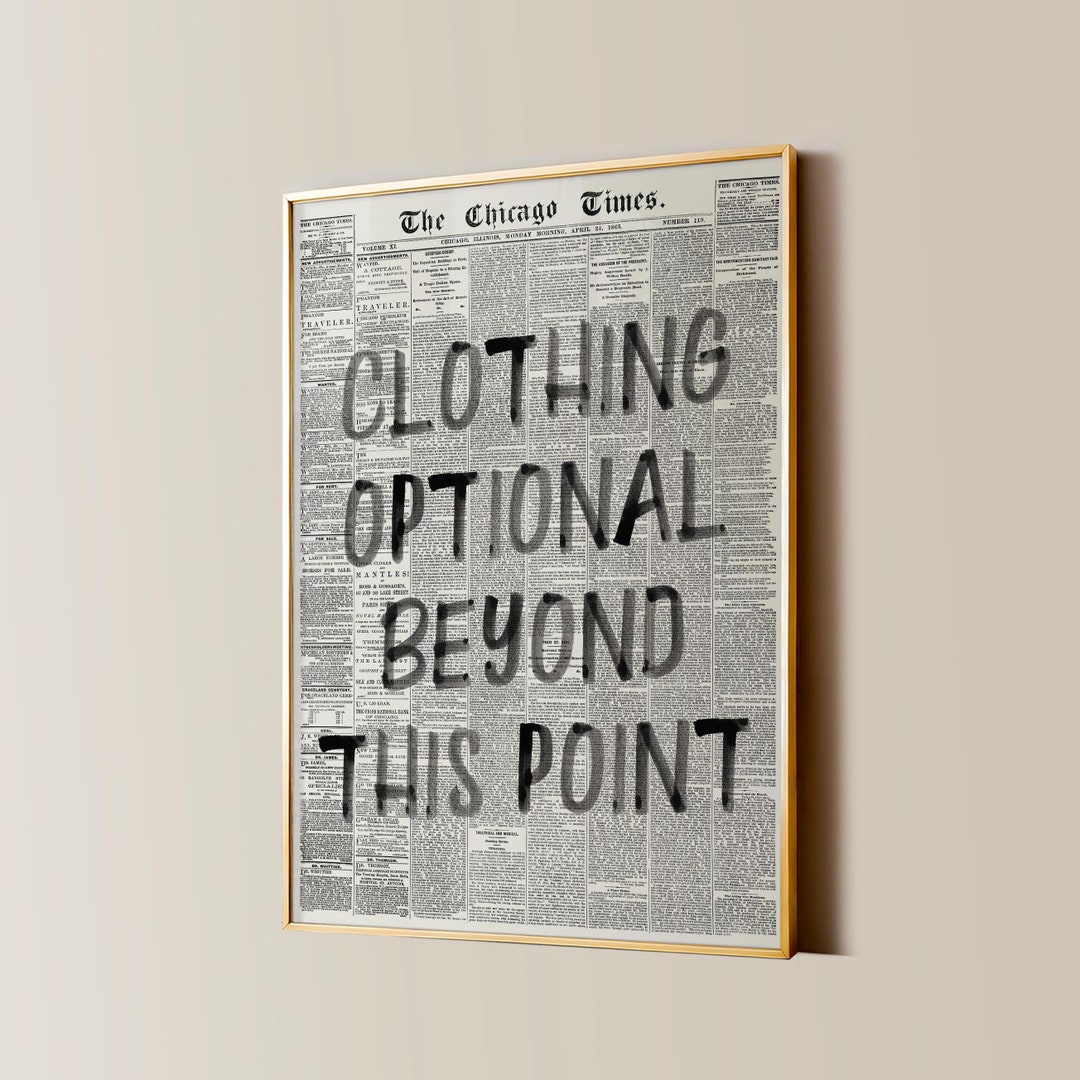 Funny Bathroom Newspaper Print, Clothing Optional Sign (digital ...