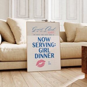 Girl Dinner College Apartment Print, Funny Kitchen Prints, Guest Check Poster, Pink Bar Cart ...