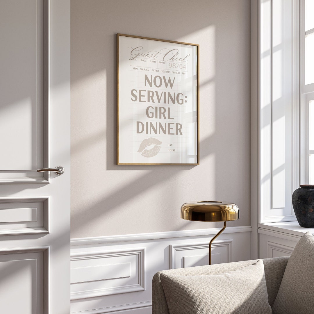 Girl Dinner College Apartment Print, Funny Kitchen Prints, Guest Check Poster, Neutral Bar Cart ...