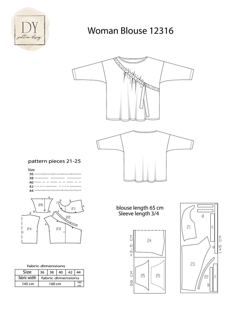 Simple Blouse Pattern Pdf Blouse Loose Pattern Easy Sewing Pattern for ...