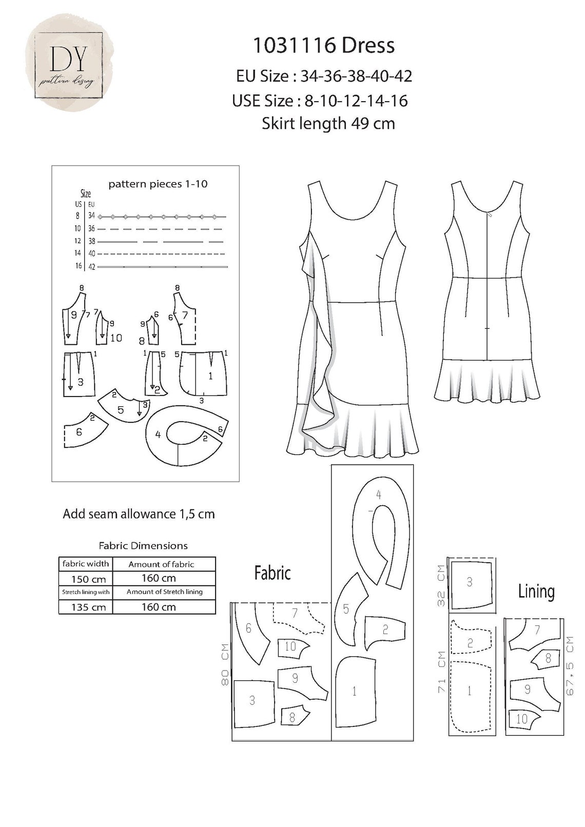 Dress Sewing Pattern for Woman Sleeveless Midi Pencil Dress Pattern Pdf ...